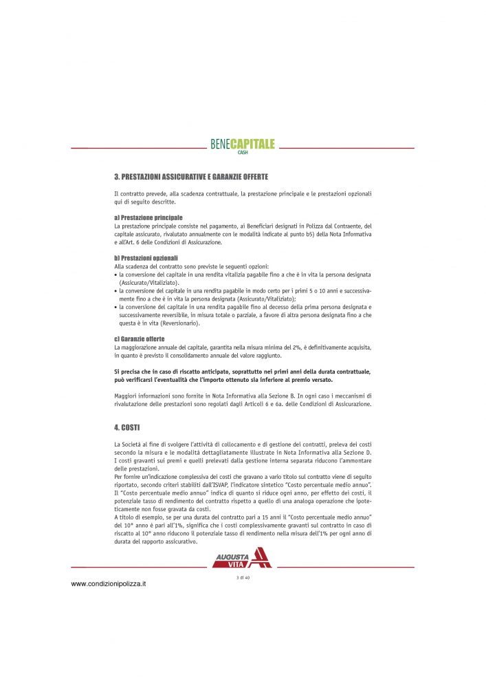 Augusta - Bene Capitale Cash Contratto Di Capitalizzazione - Modello ...