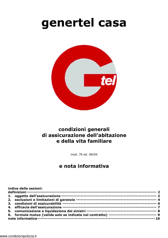 Genertel - Genertel Casa Condizioni Generali Di Assicurazione Dell ...