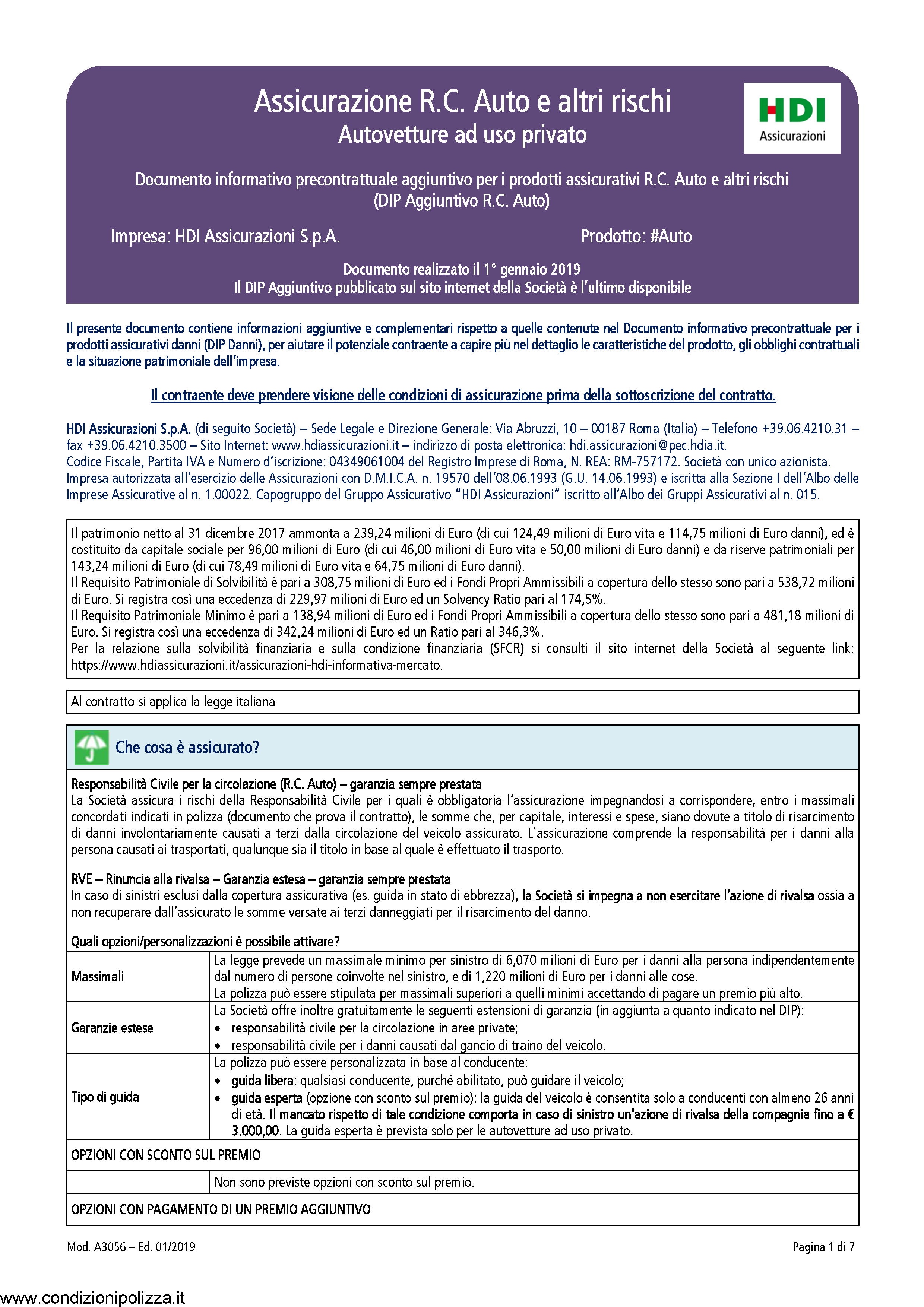 Hdi - Auto Dip Aggiuntivo R.C. Auto - Modello a3056 Edizione 01-2019 ...