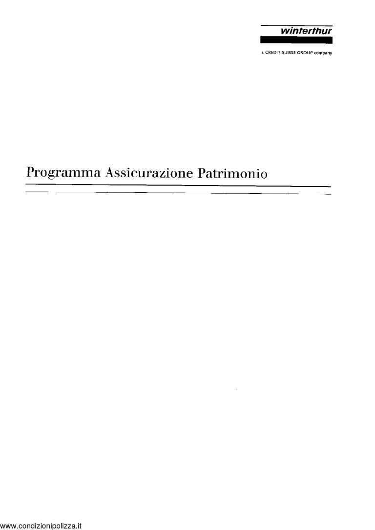 Winterthur - Persona E Famiglia Programma Assicurazione Patrimonio - Modello AE671N01 Edizione ...